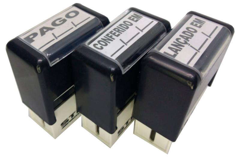 Kit 3 Carimbos Automáticos PAGO / Lançado / Conferido com espaço para ...