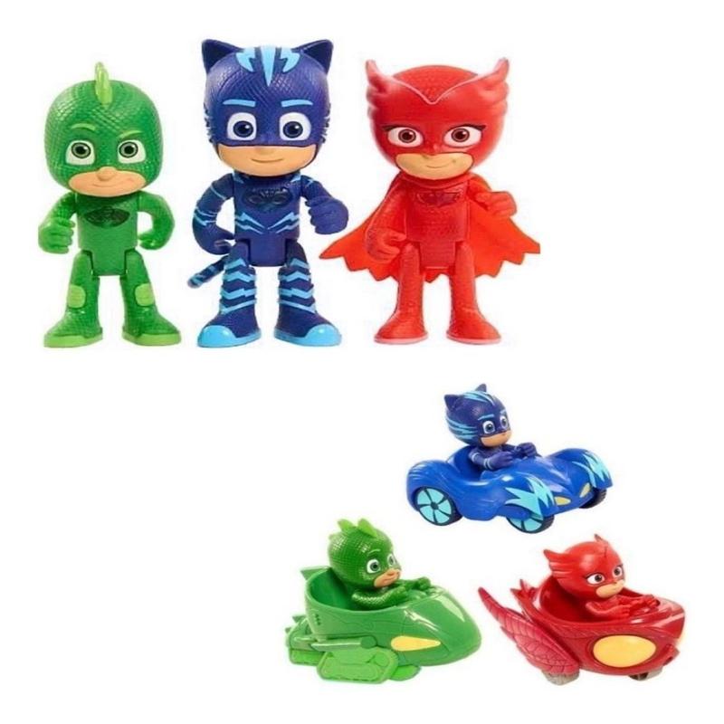 Kit 3 Carrinhos + 3 Bonecos Pj Masks Articulados 15 Cm C/led - DNM ...