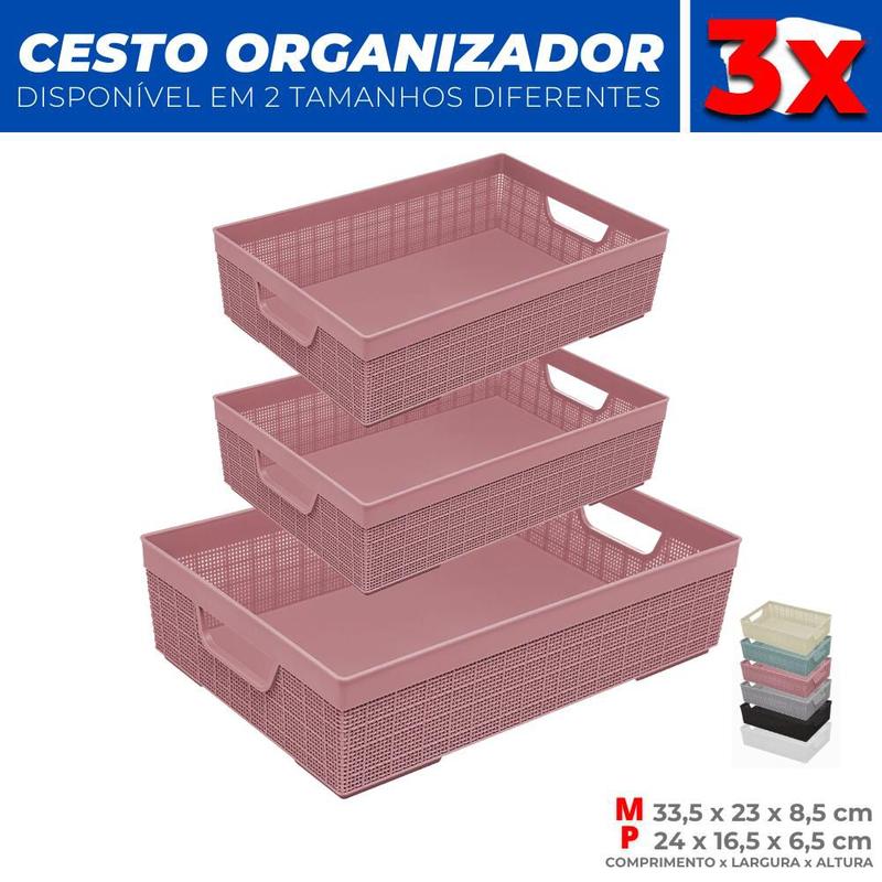 Kit 3 Cestos Caixa Organizador Armário Gaveta Lavanderia P M - Jaguar - Cesta e Cesto ...