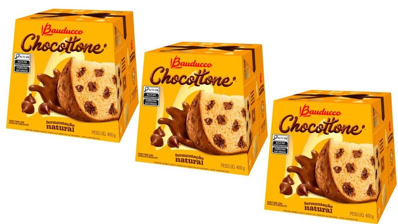 Kit 3 Chocottone Bauducco 400g Panettone com Gotas de Chocolate 400 ...