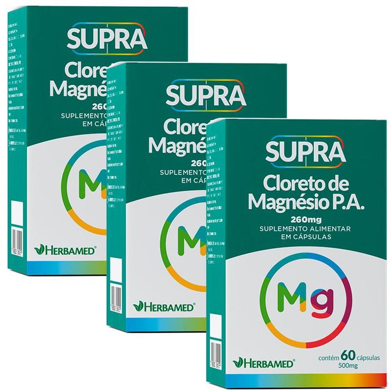 Kit 3 Cloreto de Magnésio P.A. 60 Cápsulas Herbamed - Cloreto de Magnésio / Magnésio Dimalato ...