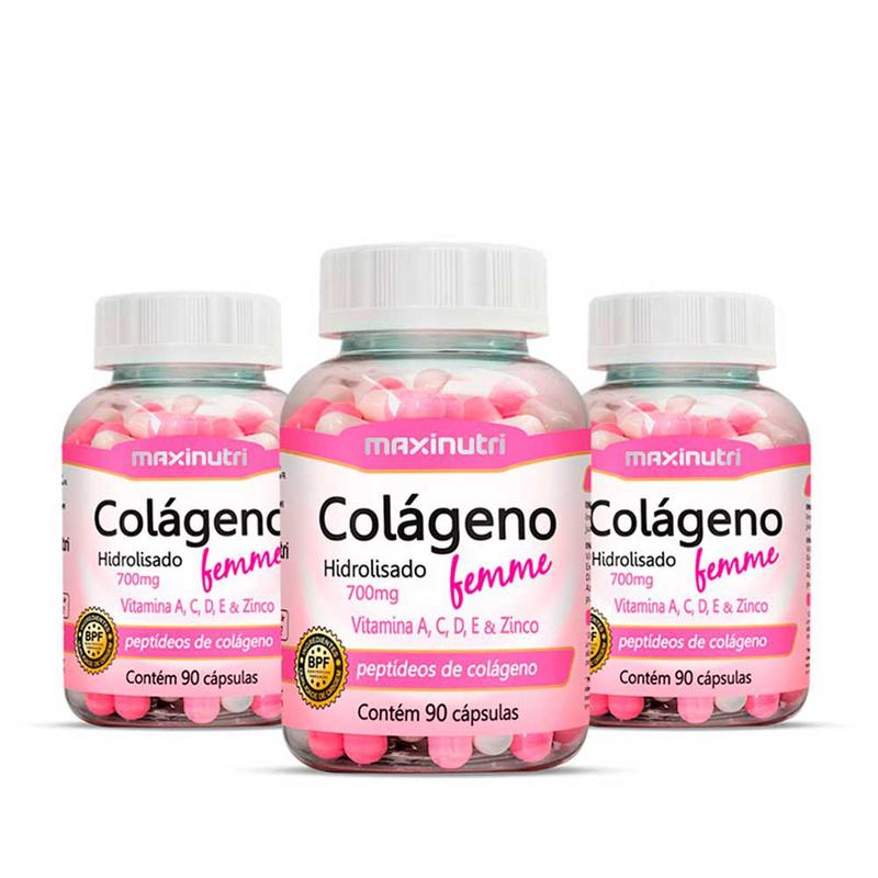 Kit 3 Colágeno Femme Vitaminas + Zinco 90 Cápsulas Maxinutri - Colágeno - Magazine Luiza