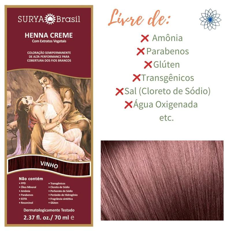 Kit 3 Coloração Tinta Natural Henna Creme Vegano Escolha Cor - Surya ...
