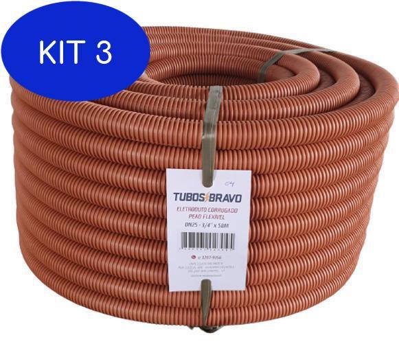Kit 3 Conduíte Corrugado Eletr. Laranja Dn 25 3/4 X 50M - - Tubos Bravo ...