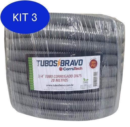 Kit 3 Conduíte Eletr. Corrugado 3/4 X 20 M Anti-Chama Pvc - Tubos Bravo ...