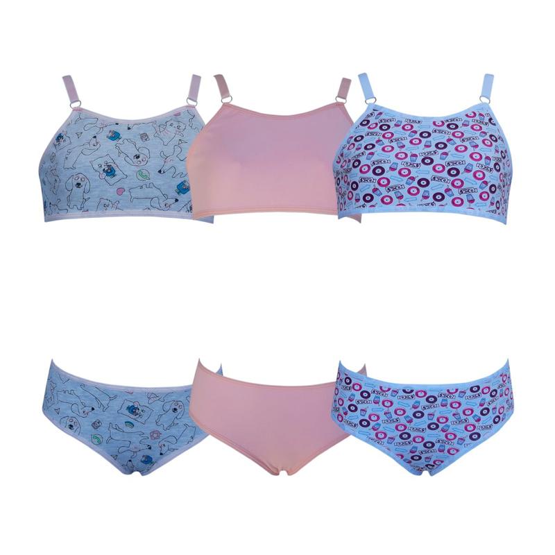 Kit 3 Conjunto Calcinha e Sutiã Infantil Algodão - OPTE MODA INTIMA ...