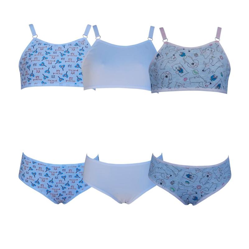 Kit 3 Conjunto Calcinha e Sutiã Infantil Juvenil Algodão - Cor Variados ...