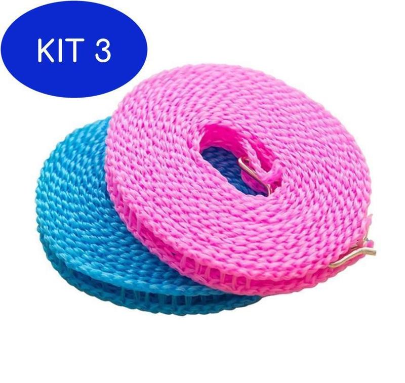 Kit 3 Corda De Varal Antiderrapante Cabides Ajustável Ate 5 Metros ...