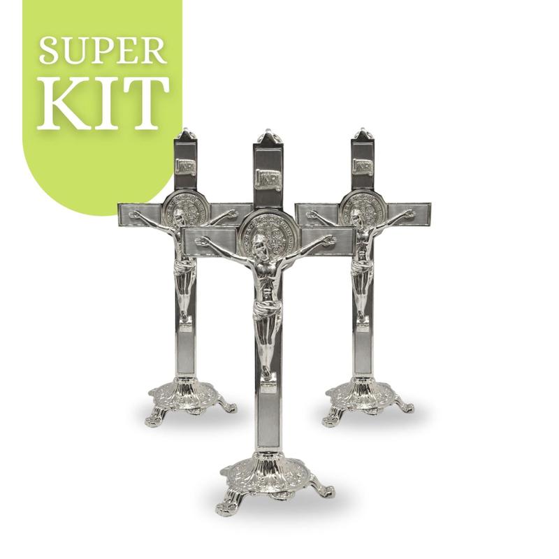 kit 3 Cruz Crucifixo Mesa Parede Dourado Metal 20cm Atacado - Divinário ...