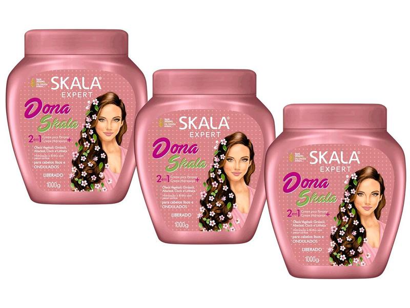 Kit 3 Dona Skala 2 em 1 Creme Pentear Hidratante Vegano 1Kg - Cuidados ...