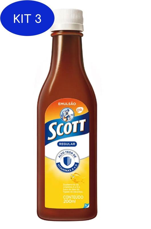 Kit 3 Emulsão scott oleo de figado de bacalhau 400ml - GSK - Carne de ...