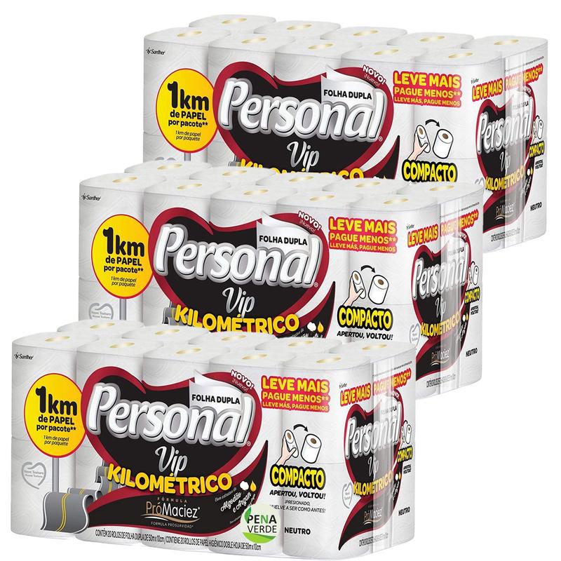 Kit 3 Fardos / Pacotes Papel Higiênico Personal Folha Dupla 50 Metros ...