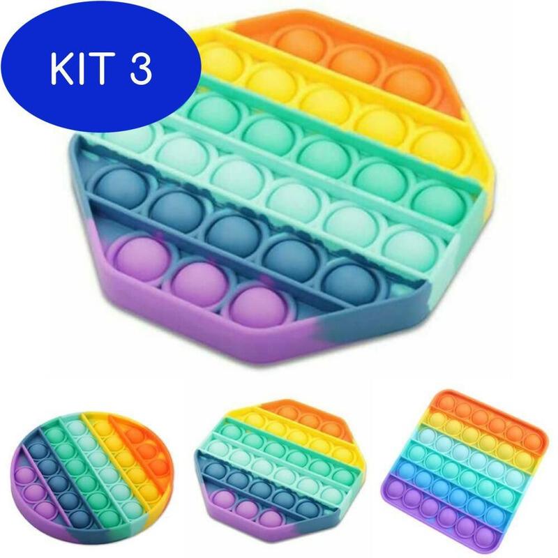 Kit 3 Fidget Toys Hand Spinner Anti Stress Pop It Bolha Arcoiris ...