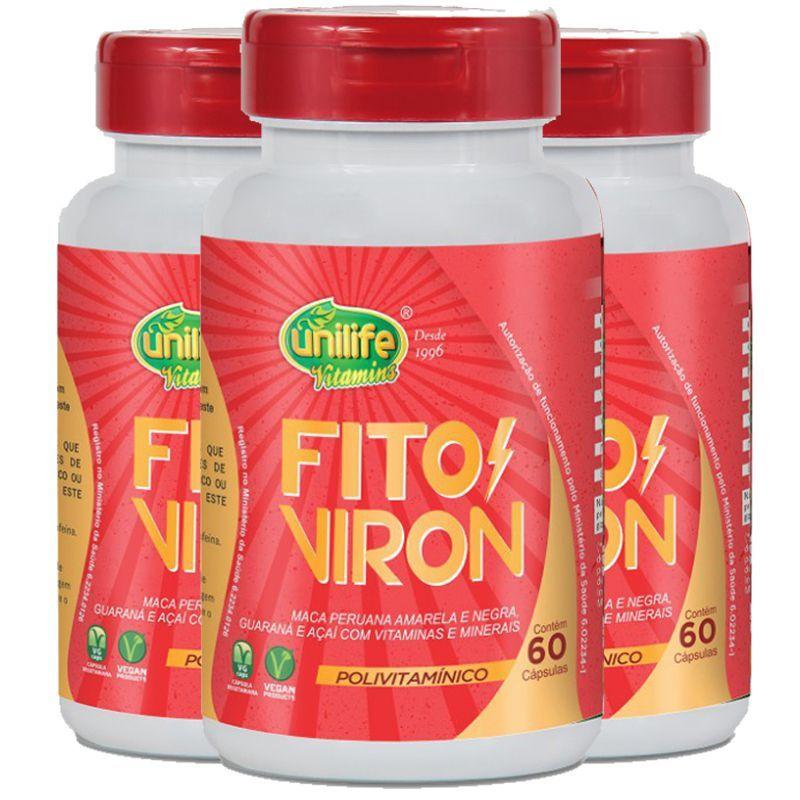 Kit 3 Fito Viron Maca Amarela e Negra + Vitaminas 60 cápsulas Unilife ...