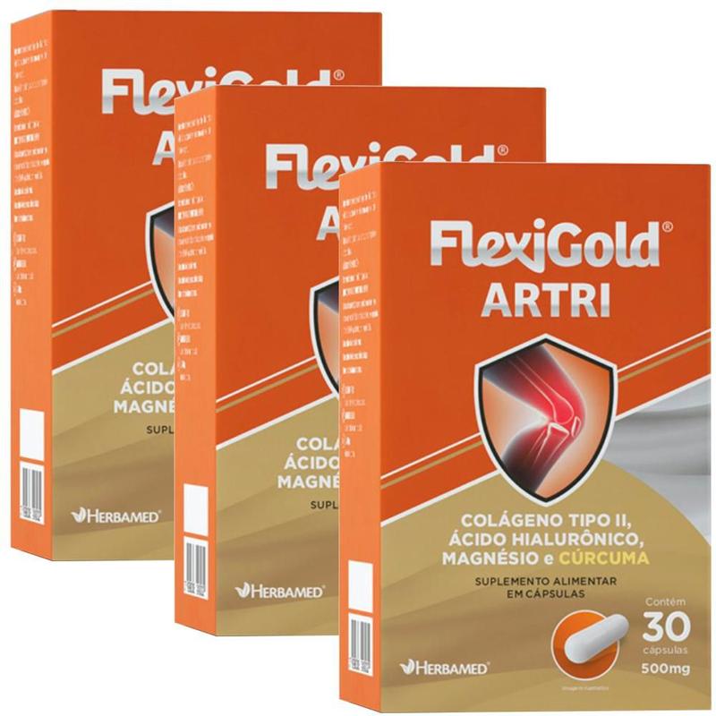Kit 3 FlexiGold Artri 30 Cápsulas Herbamed - Colágeno - Magazine Luiza