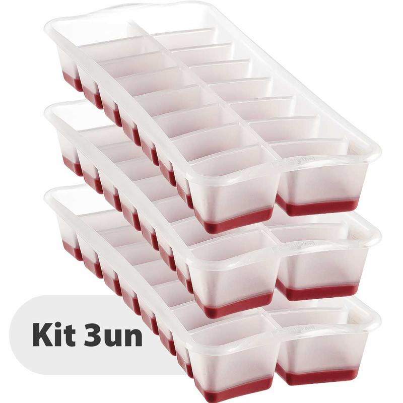Kit 3 Forma De Gelo Rígida com Fundo Flexível Silicone Remove Fácil 16 ...