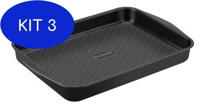 Kit 3 Forma Retangular Rochedo R3 Antiaderente 38 X 26 Cm - - Formas e ...
