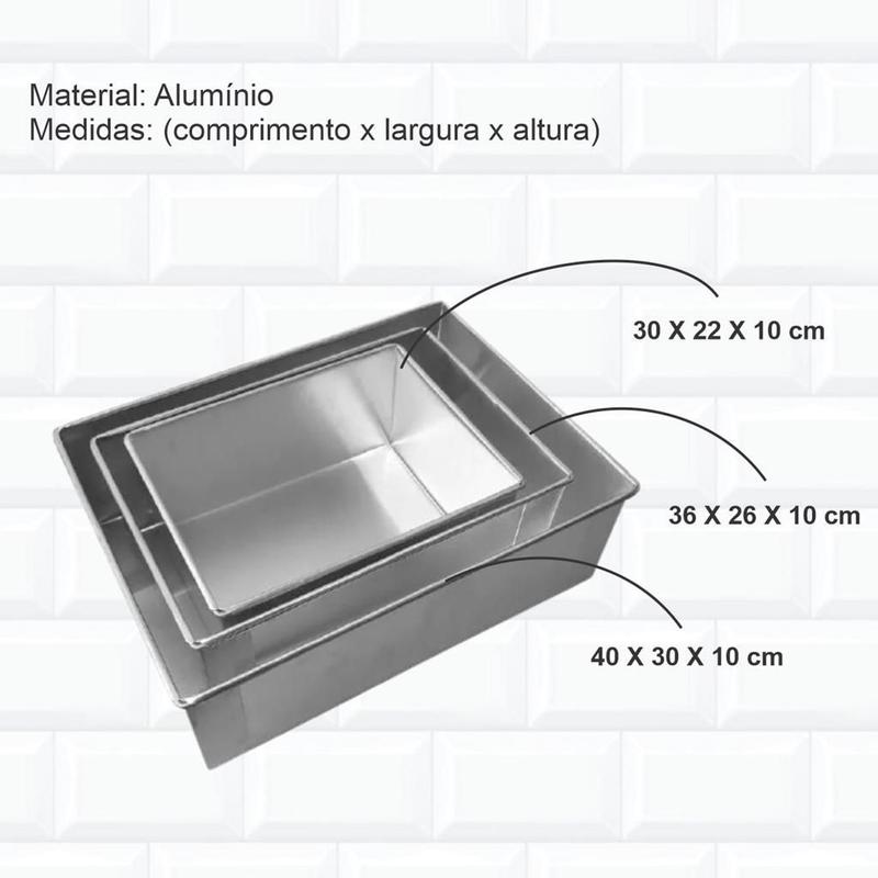 Kit 3 Formas De Bolo Retangular GRANDE Alta 10 Cm Alumínio - ISAMAR ...