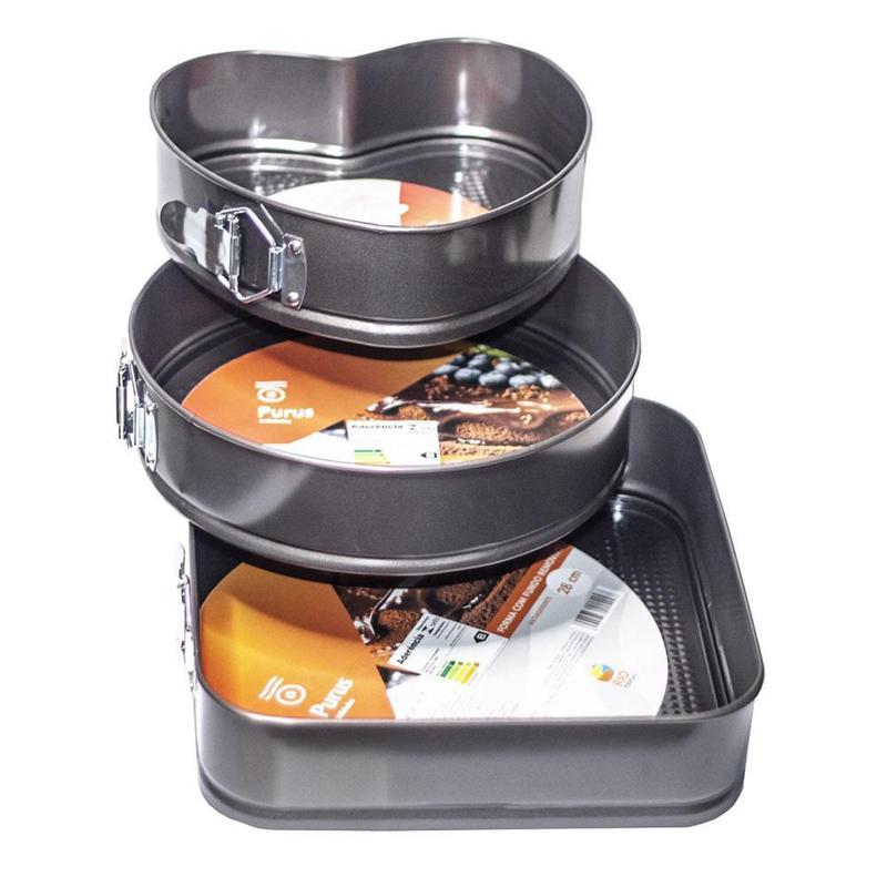 Kit 3 Formas De Bolo Torta Fundo Removível Antiaderente - Purus ...