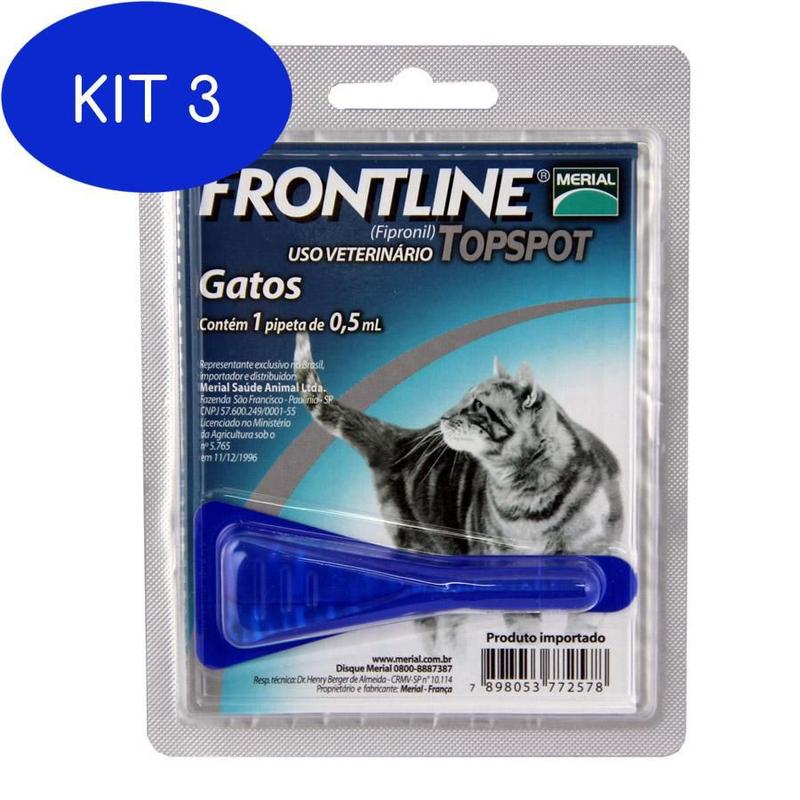 Kit 3 Frontline Top Spot Gatos Antipulgas Merial - Antipulga e ...