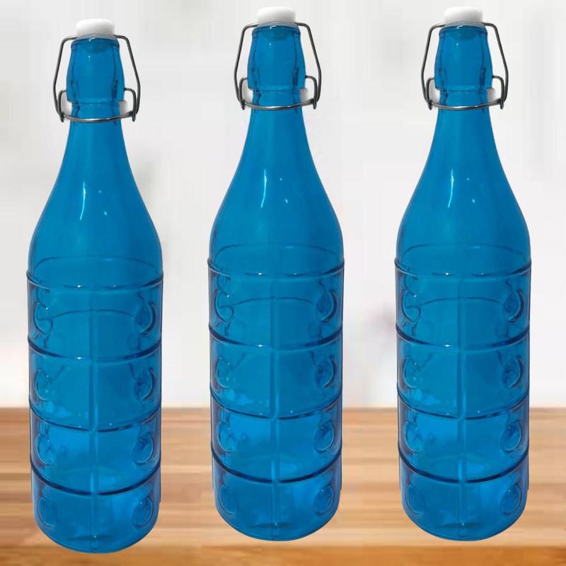Kit 3 Garrafa De Vidro Com Tampa Hermética Grande 1litro Azul-Conjunto ...