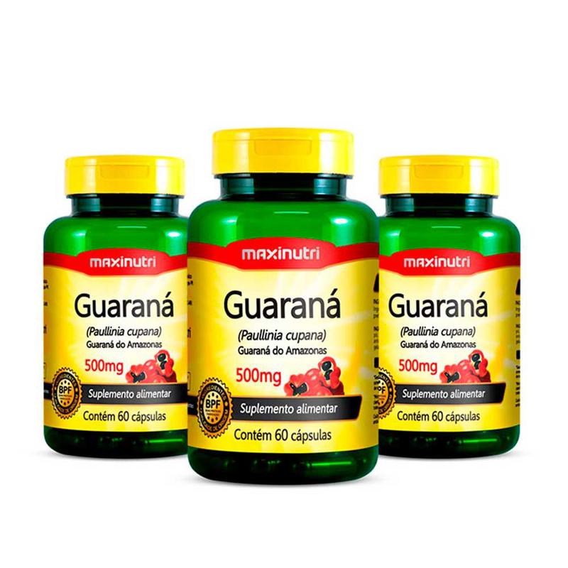 Kit 3 Guaraná Paullinia Cupana 500mg 60 Cápsulas Maxinutri ...