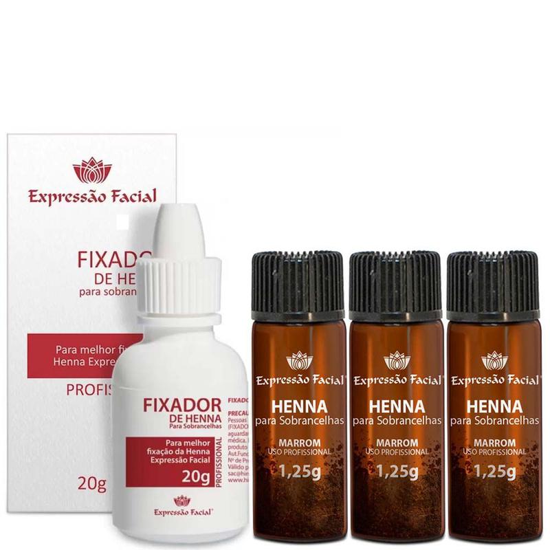 Kit 3 Henna Marrom e Fixador para Sobrancelha Hintz Expressão Facial ...