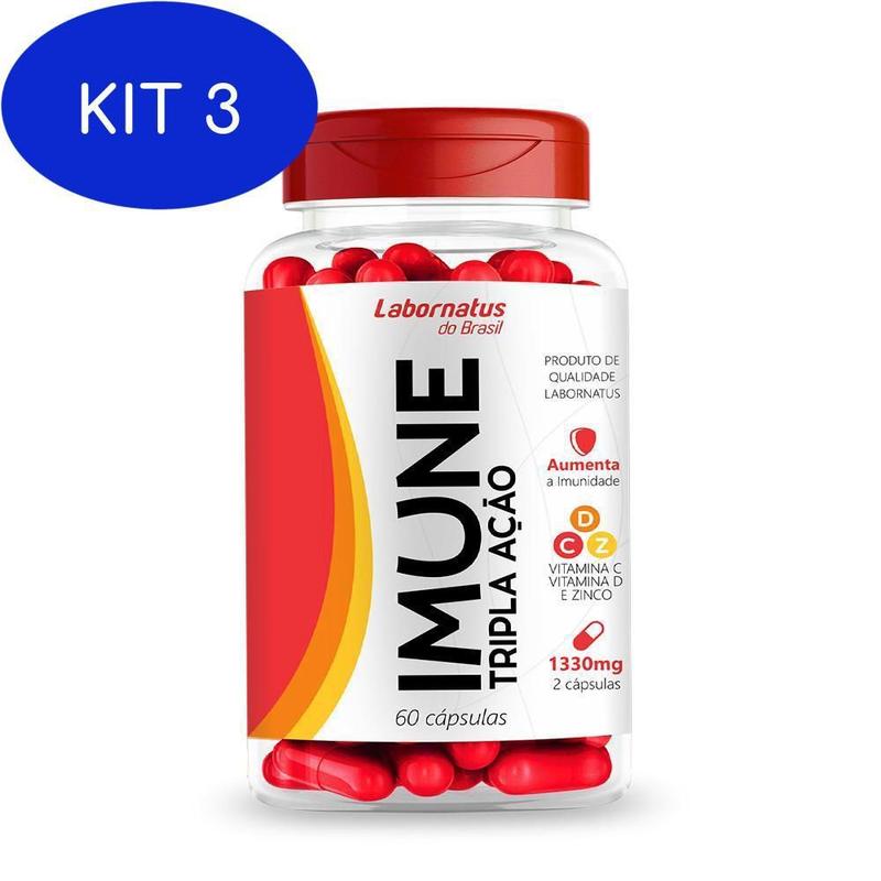 Kit 3 Imune Tripla Ação 1330Mg 2000Ui Zinco 60 Cápsulas Labornatus ...