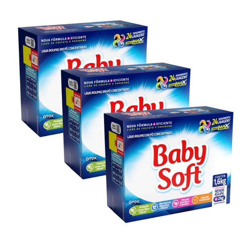 Kit 3 Lava Roupas em Pó Concentrado Baby Soft - 1,6kg - Sabão em Pó ...