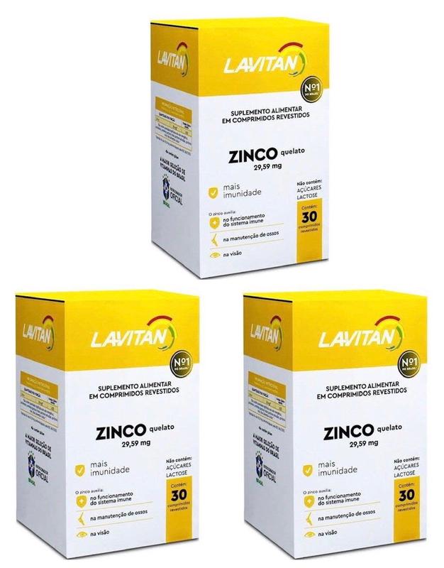 Kit 3 Lavitan Zinco Quelato 29,59mg Com 30 Comprimidos Vitamina ...