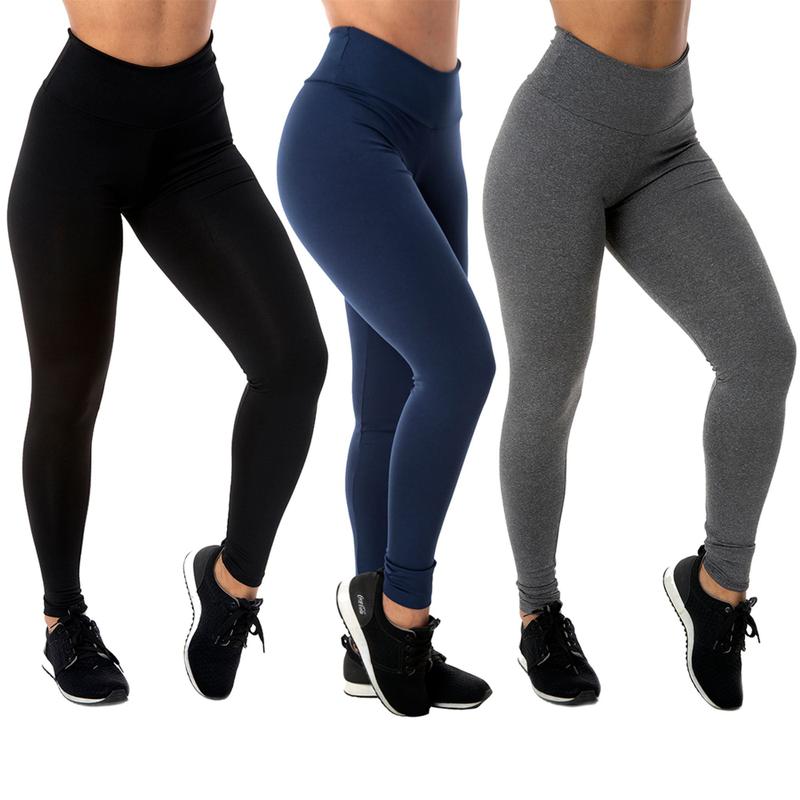 Kit 3 Leggings Básicas Lisas Fitness Suplex Academia - Click Mais ...