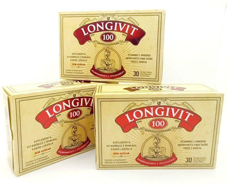 Kit 3 Longivit 100 Com 30 Comprimidos Mastigáveis Vitaminas - Cifarma ...