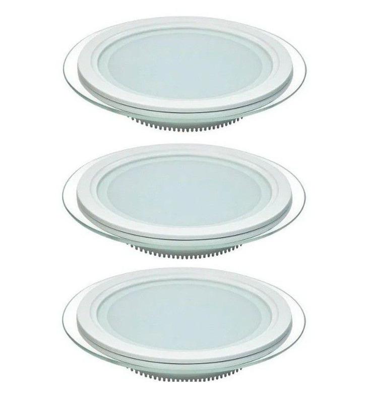Kit 3 Luminaria Embutir Redonda Vidro 18W LED 3200K Morna MBtech ...