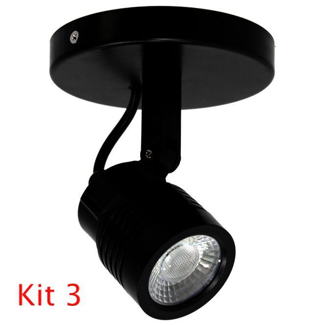 Kit 3 Luminaria Spot Led 6w Redondo Direcionável Preto 6500k - Lustres ...