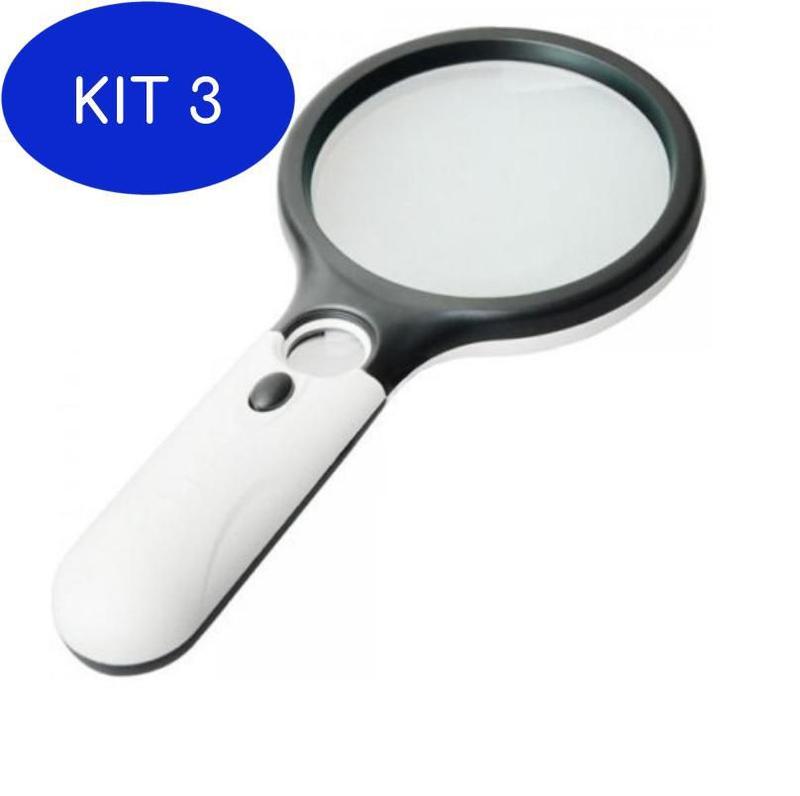 Kit 3 Lupa Mão Profissional Luz 3 Leds Magnificação 45x22mm 3x75mm - B ...