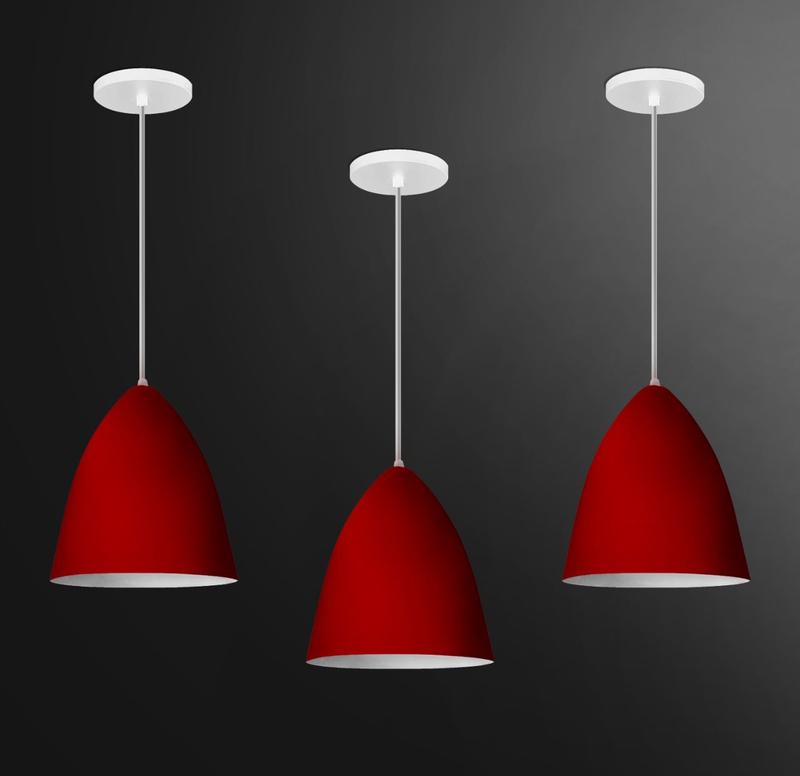 Kit 3 Lustres Pendentes Vermelho C/ Branco - RRJV Negócios - Lustre ...