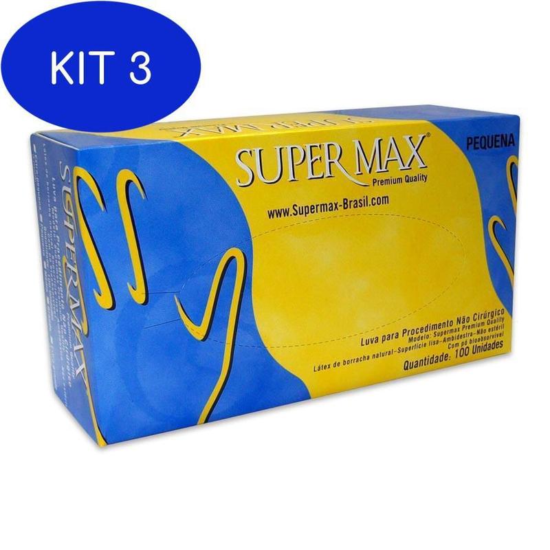 Kit 3 Luva Látex Supermax para procedimento não cirúrgico Tam. PP ...