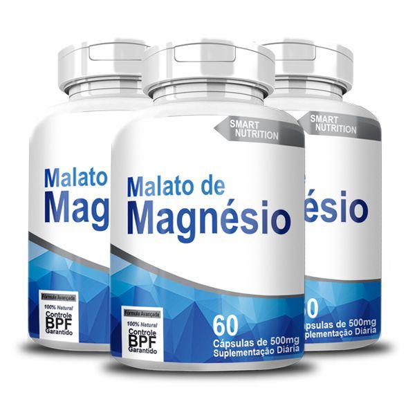 Kit 3 Malato De Magnésio 500 Mg 60 Cápsulas - 4 Elementos - Cloreto de Magnésio / Magnésio ...