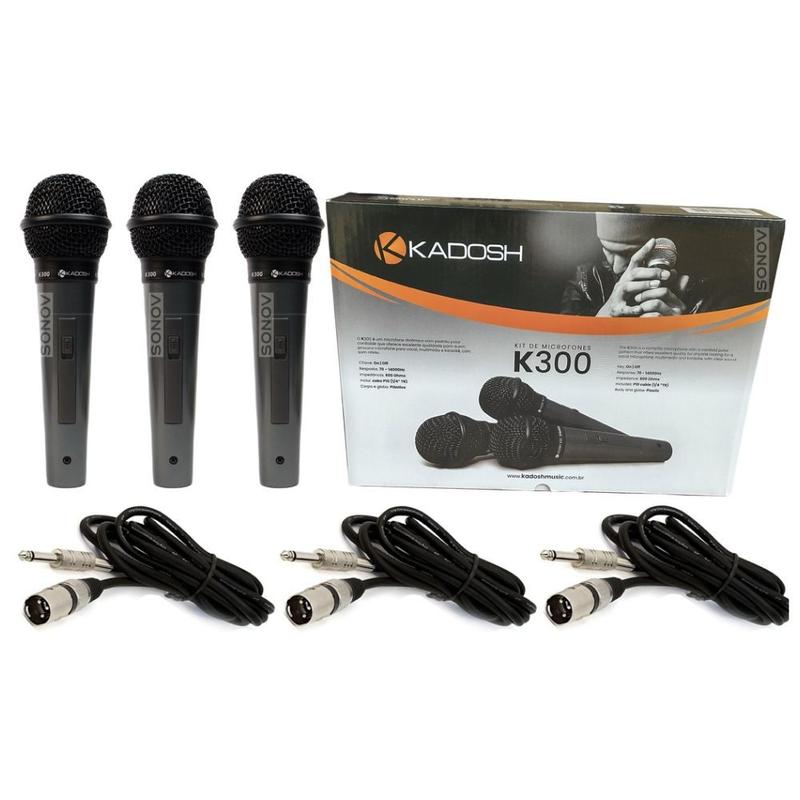 Kit 3 microfones kadosh kds-300 + 3 cabos igreja karaoke - Microfone ...