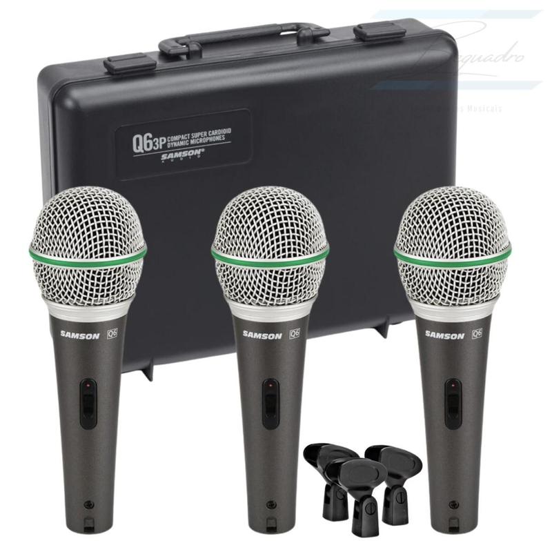 Kit 3 Microfones Samson Q6 Dinâmico Chave On-Off com Case - Microfone ...
