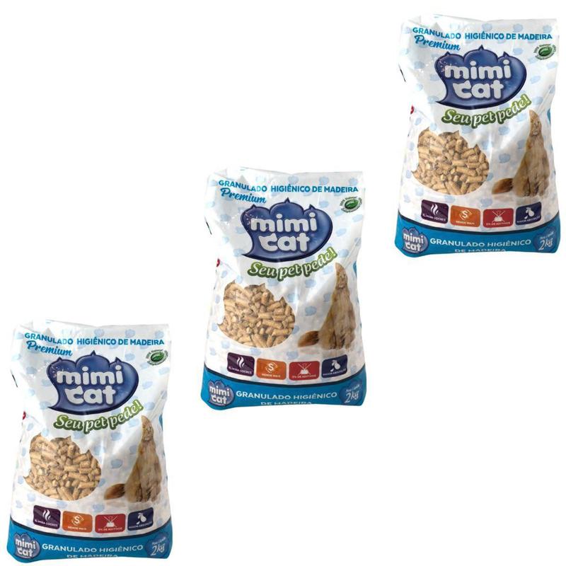 Kit 3 Mimi Cat 2kg Granulado Higiênico Limpeza P/ Gatos - Ecolog ...