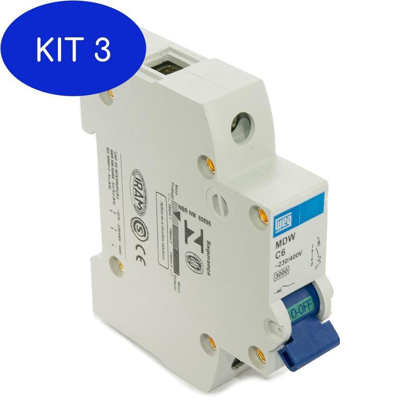 Kit 3 Mini Disjuntor Monopolar MDW-C6 6A CURVA C 5KA WEG - Disjuntor Din - Magazine Luiza