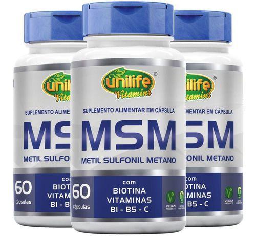 kit 3 MSM - Metil Sulfonil Metano com Biotina + Vitaminas - 60 caps ...