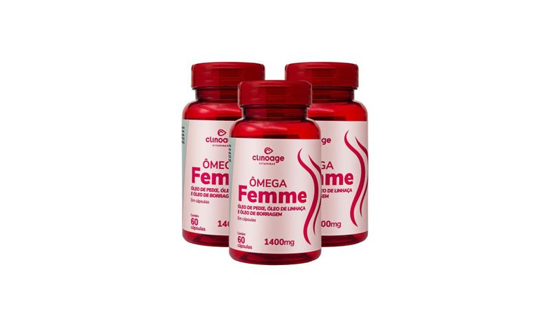 KIT 3 Ômega 3-6-9 1400Mg FEMME 60Caps-EPA Linoleico-Oleico - Clinoage ...