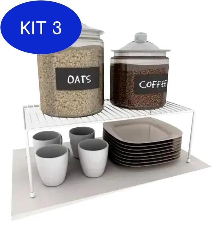 Kit 3 Organizador Armário Médio Mesinha Aramado Cozinha Branco ...