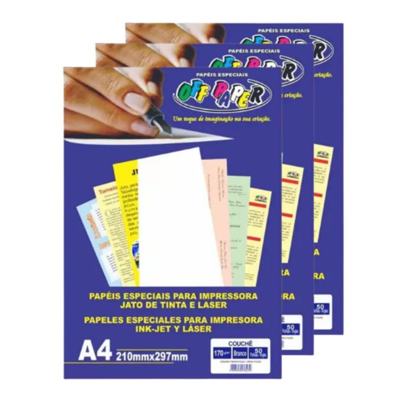 Kit 3 Pacotes de Papeis Couche Branco A4 170G 50 FLS - Off Paper ...