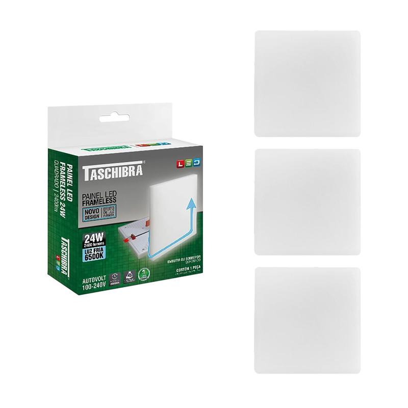Kit 3 Painel LED Plafon 24W Branco Frio Borda Infinita 6500K Taschibra ...