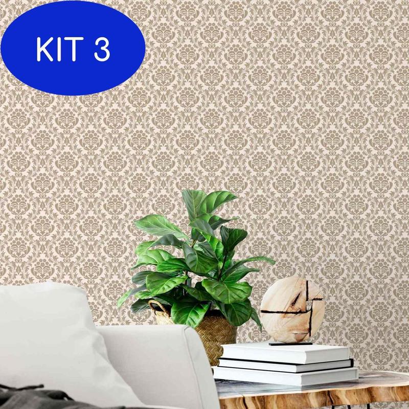 Kit 3 Papel De Parede Adesivo Classico Provençal Creme Bege 3M ...