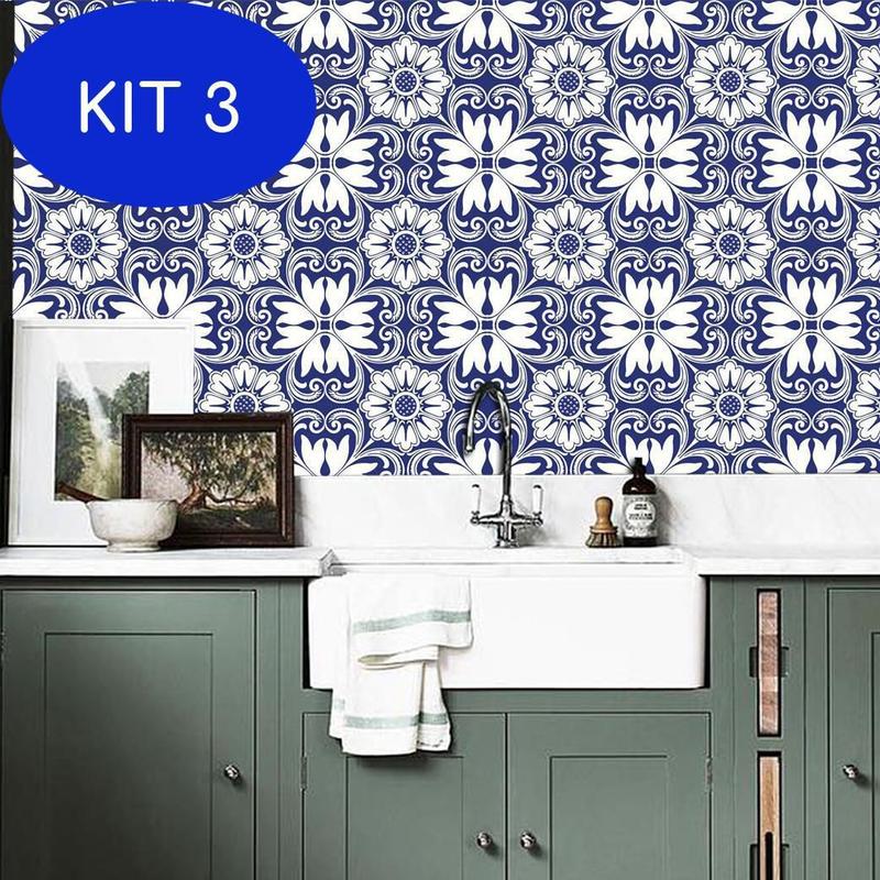 Kit 3 Papel De Parede Adesivo Lavável Azulejos 0012 - 1,50M X 58Cm - Paredes Decoradas - Papel ...