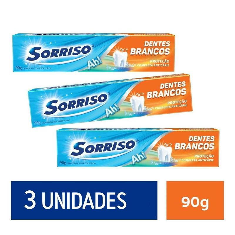 Kit 3 Pastas de Dente Sorriso Dentes Brancos Anticárie 90g - Creme e ...